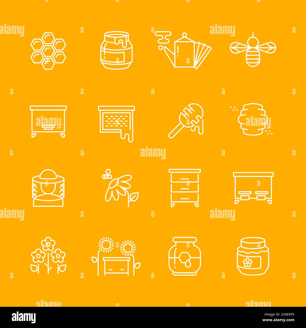 Honey apiary vector thin line icons set. Honeycomb and bee, beehive illustration. Honey apiary ...