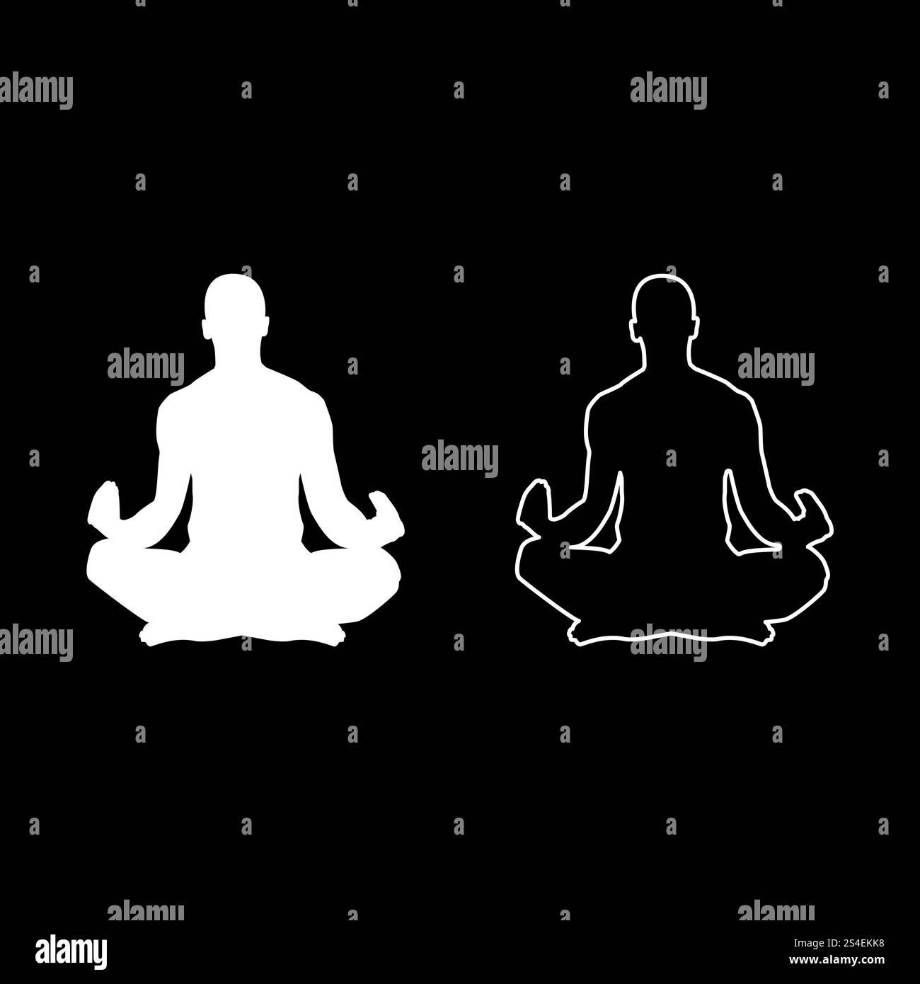 Meditating man Practicing yoga symbol icon set white color illustration ...