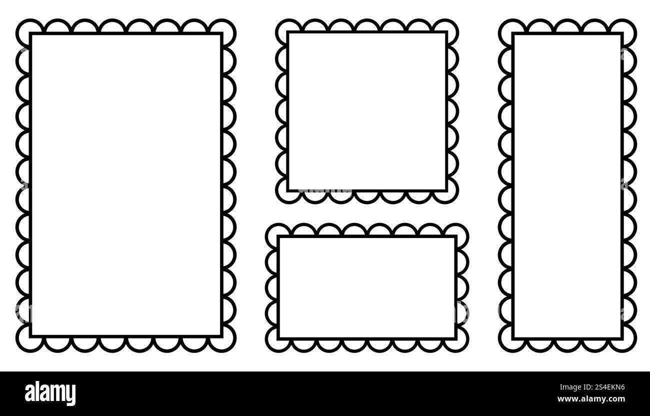 Black Outline Frames with Corrugated Edges Isolated on White. Simple ...