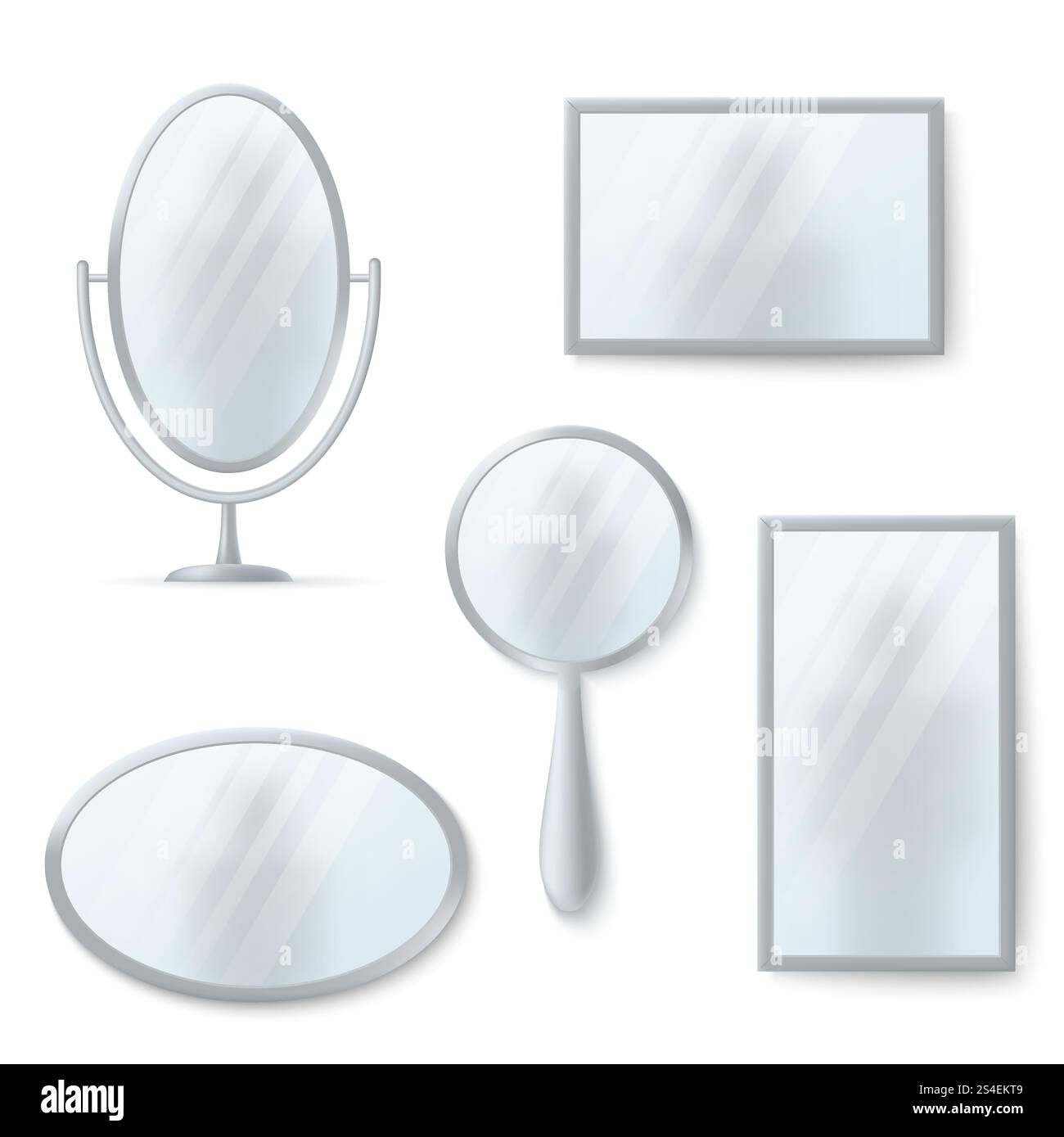 Isolated mirrors with reflexion vector set. Mirror shiny round and oval ...