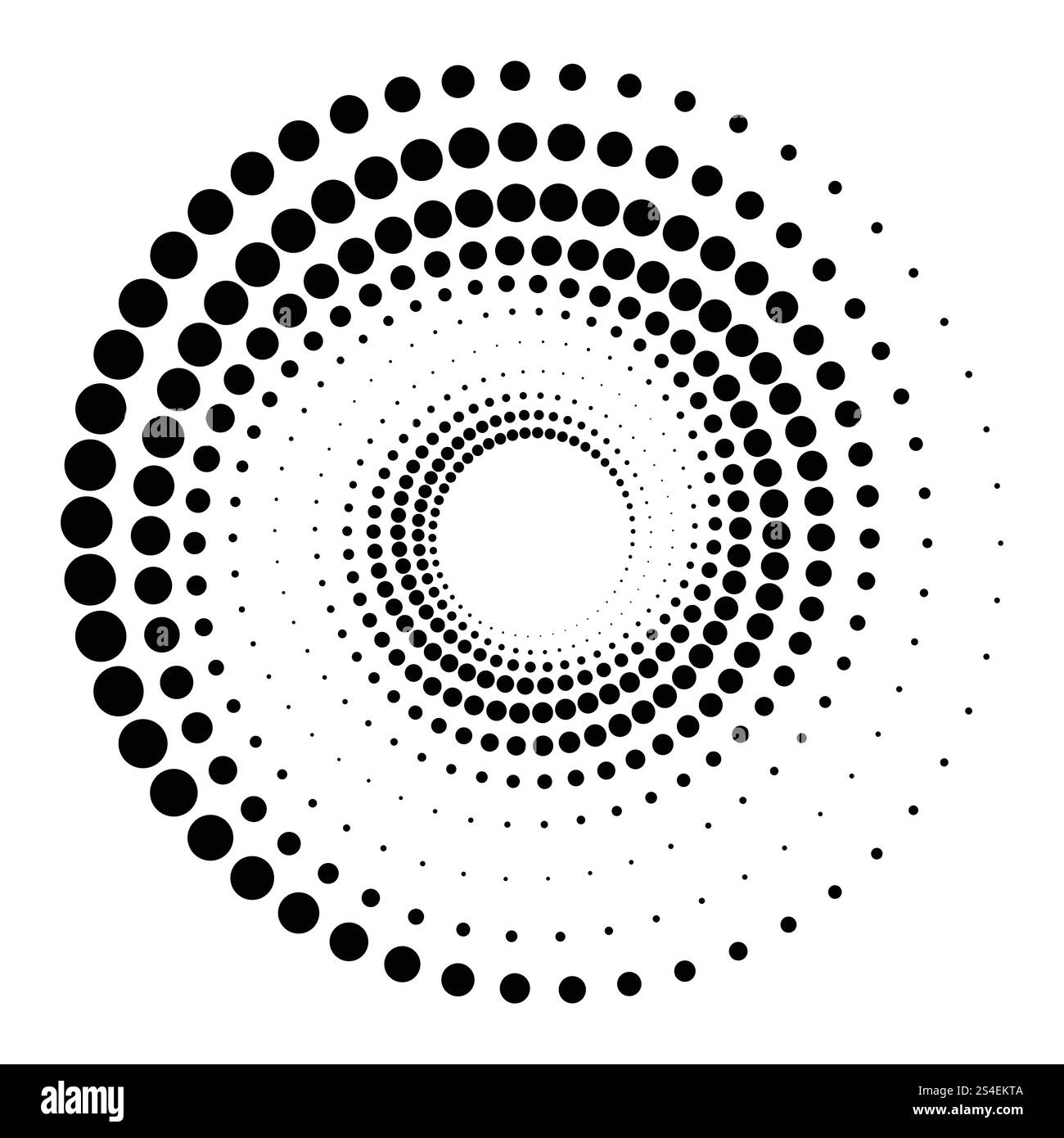 Black round halftone texture. Dotted radial swirl or tornado shape ...
