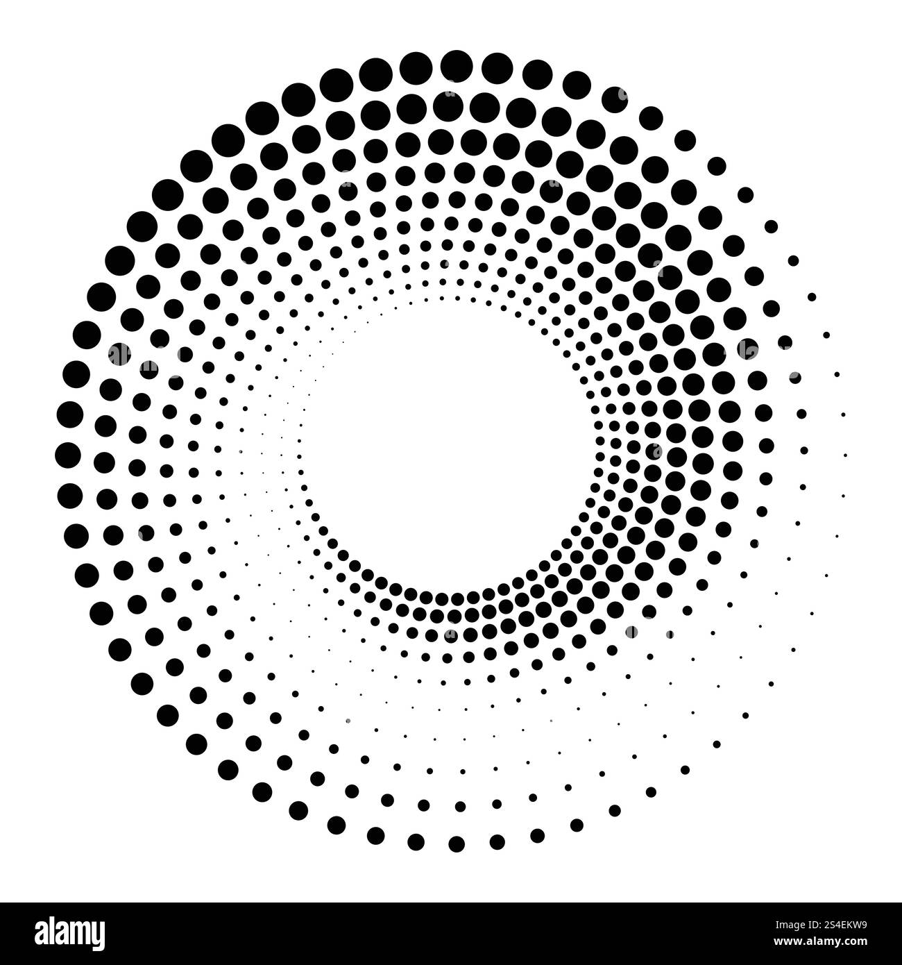 Black round halftone texture. Dotted radial swirl or tornado shape ...