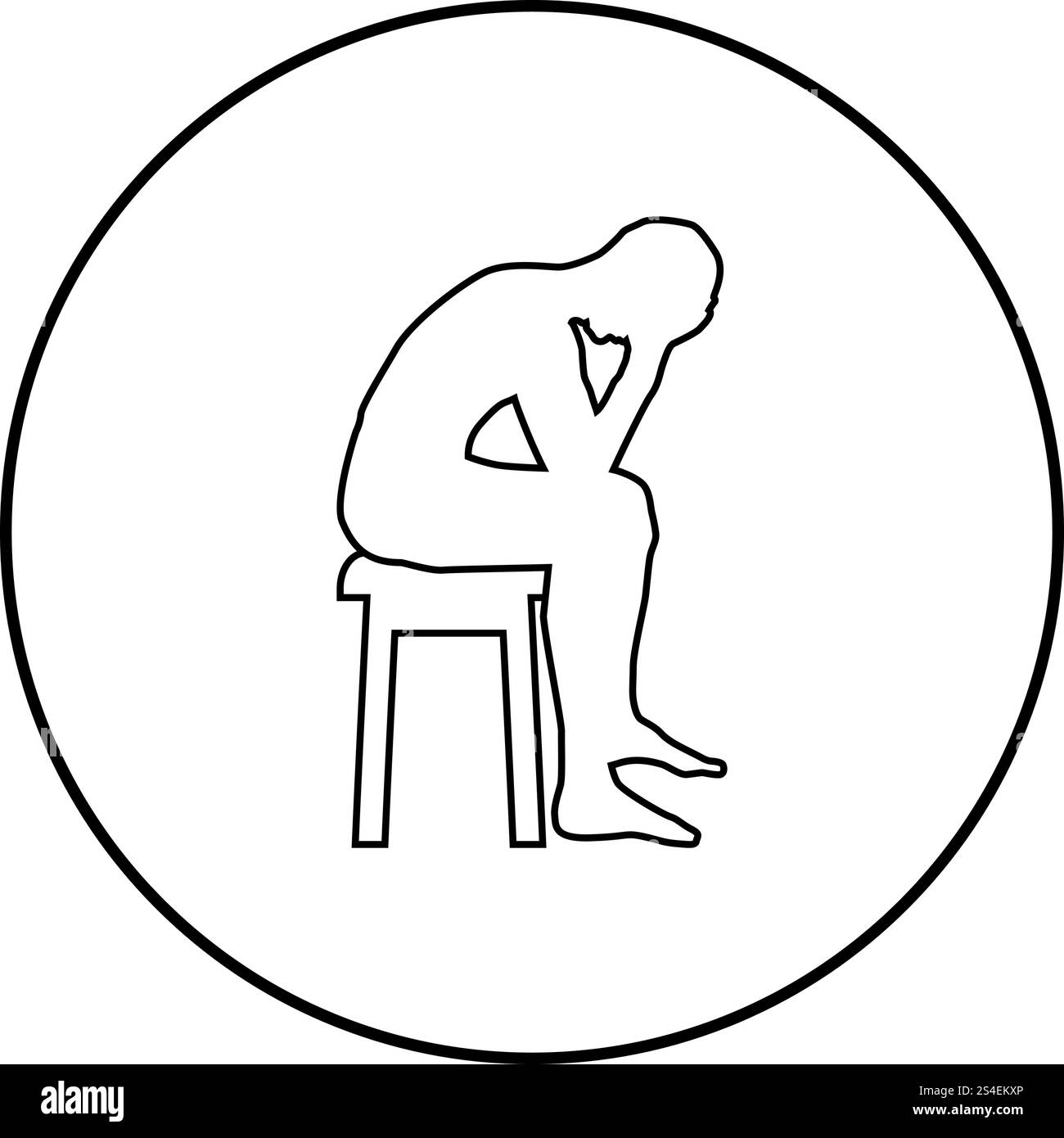 Man holding his head concept problem silhouette Sitting no seat icon black color outline vector ...