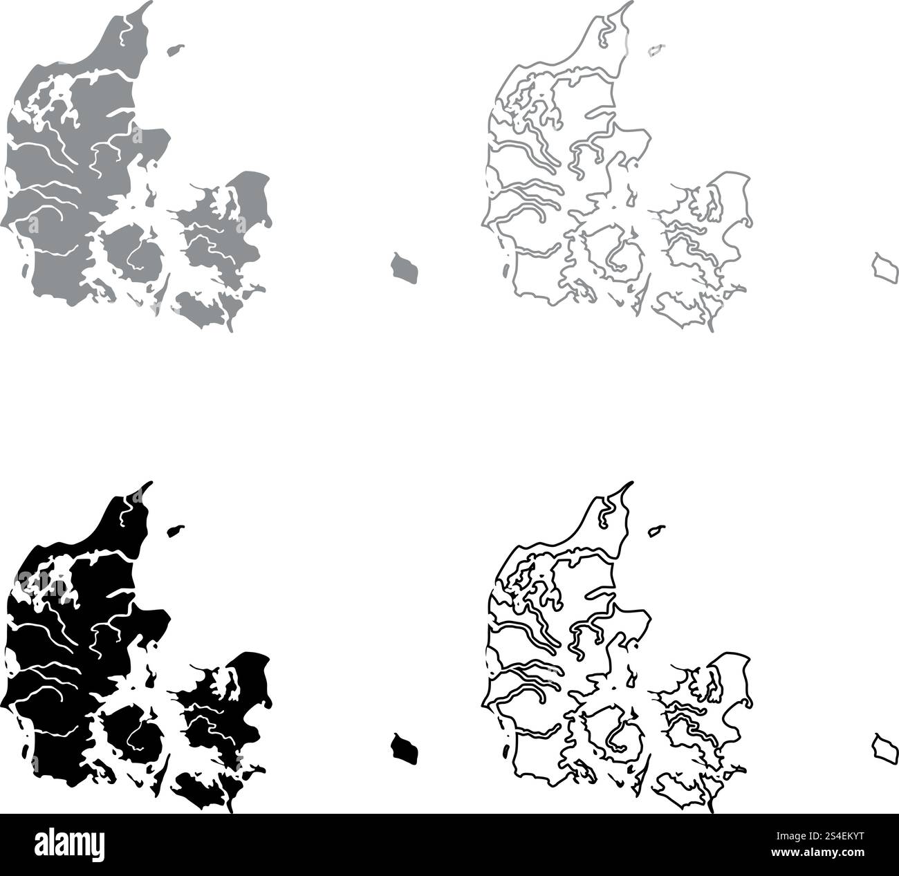 Map of Denmark icon set grey black color vector illustration outline ...