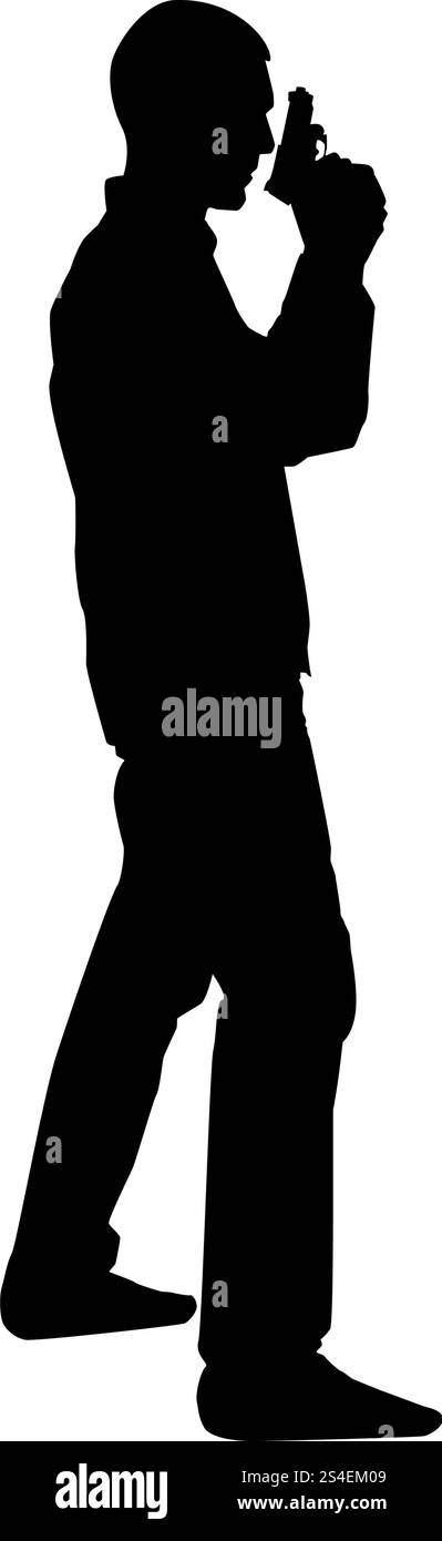 Man with gun Hazard concept icon black color vector illustration flat ...