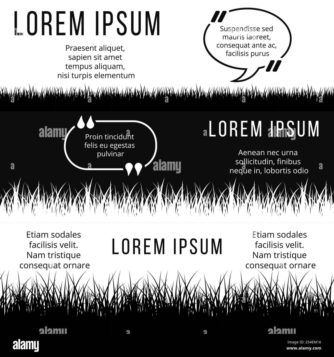 Minimalistic banners template with black and white grass silhouettes ...