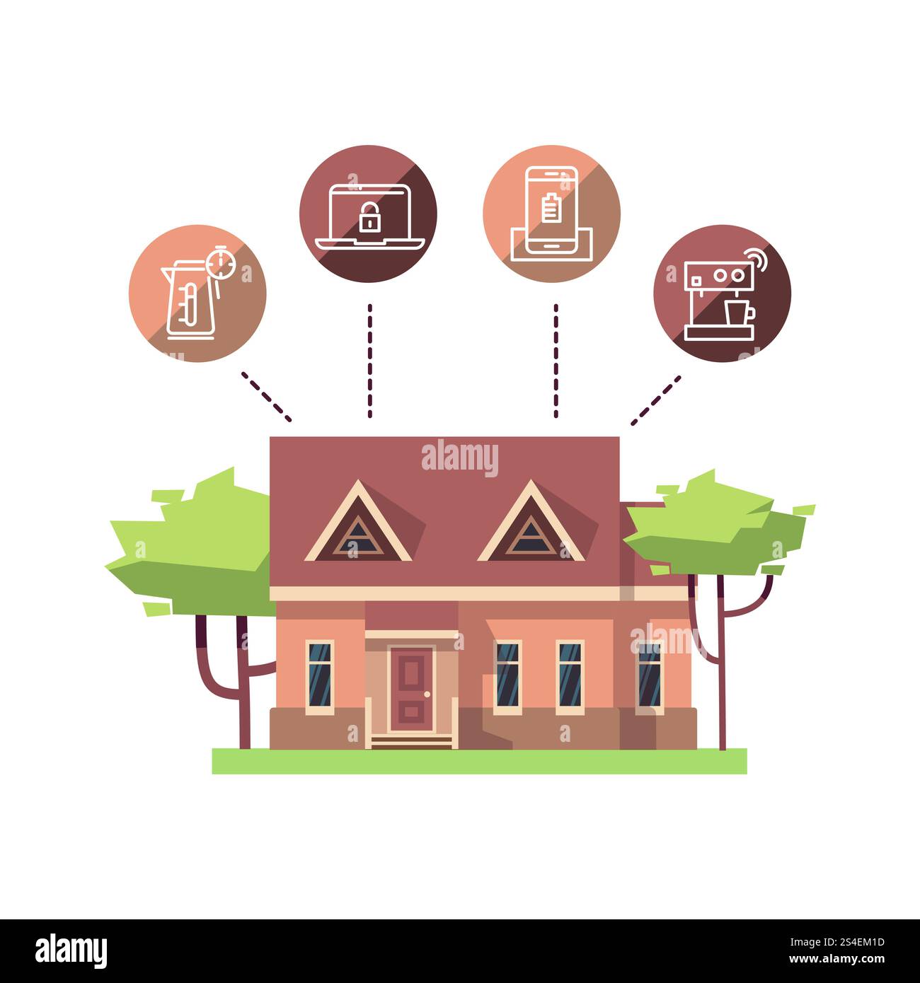 Smart home flat concept design isolated on white background. House ...