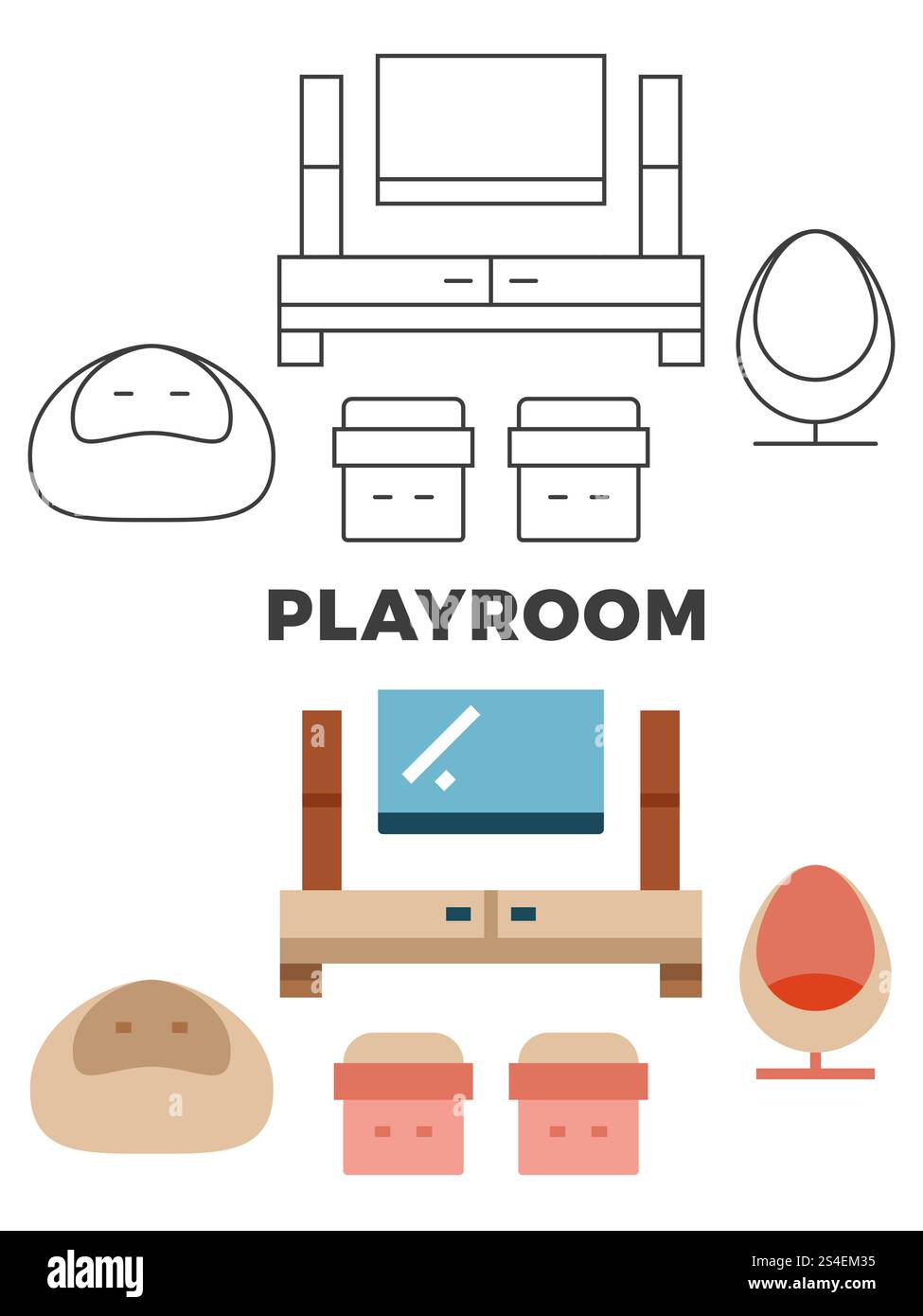 Playroom concept - flat and line style room design. Interior play room ...