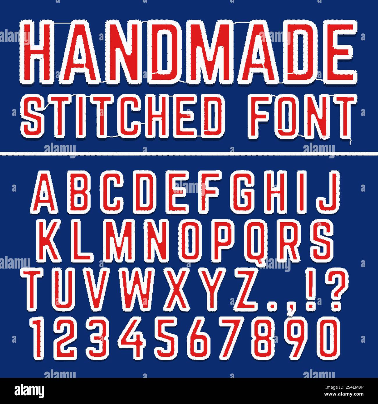Handmade embroidered vector font alphabet. Stitched letters for fabric ...
