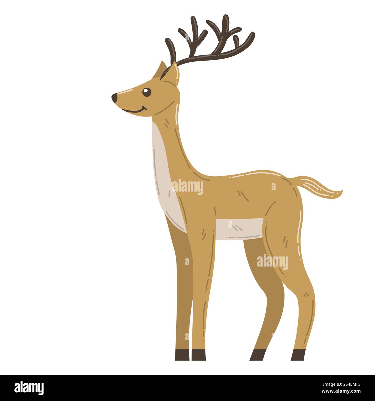 Cute cartoon happy deer with horns in flat style. Merry Christmas ...