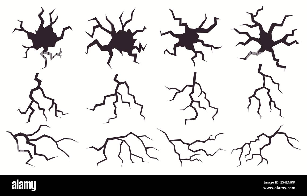 Cracks collection. Broken wall with a crack. Textured damage isolated ...