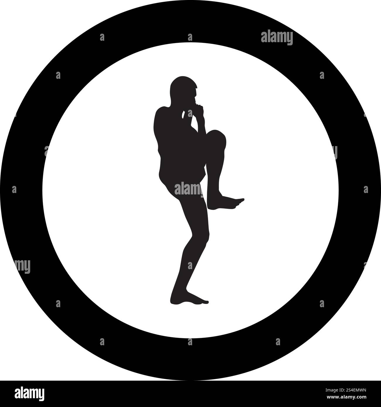 Fighter in fighting stancewith raised leg Man doing exercises Sport ...