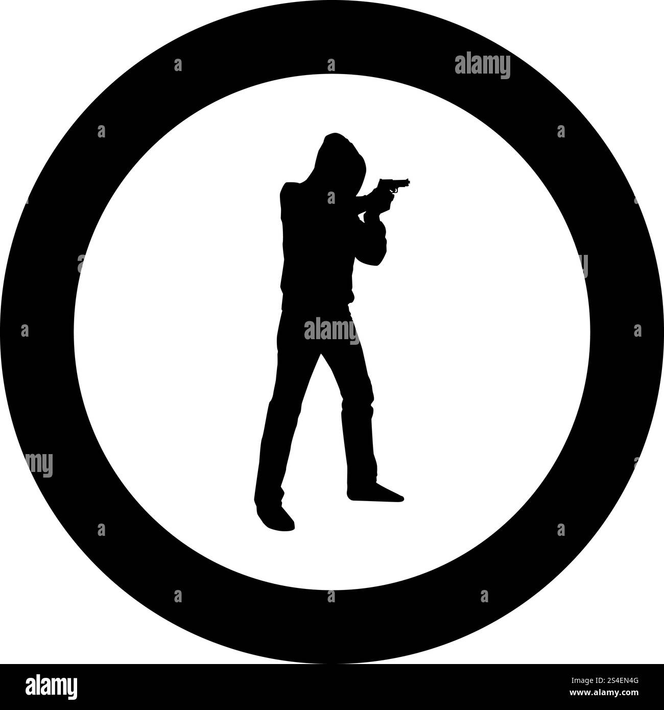Man in the hood with gun Concept danger short arm icon black color ...