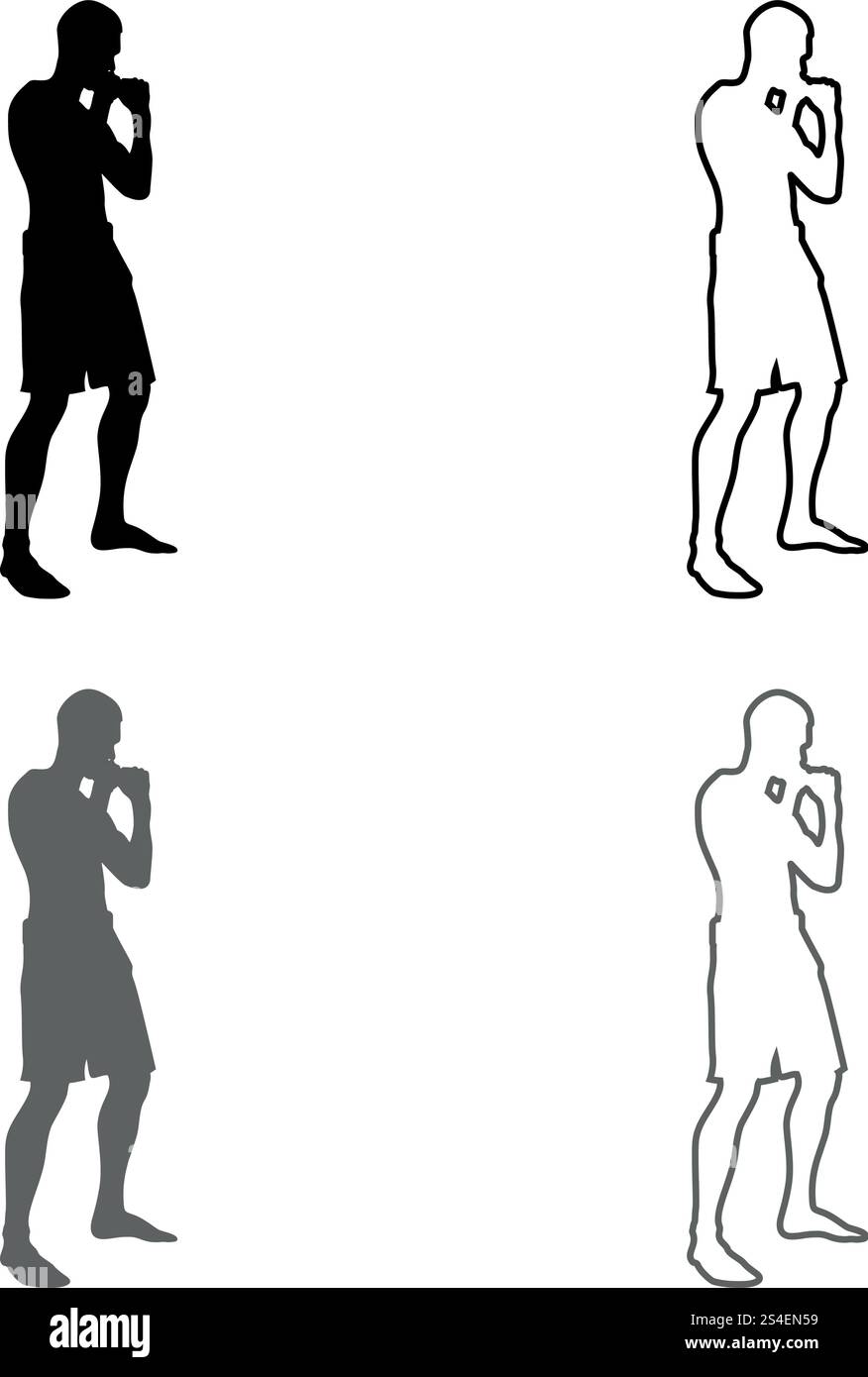 Fighter in fighting stance Man doing exercises Sport action male ...