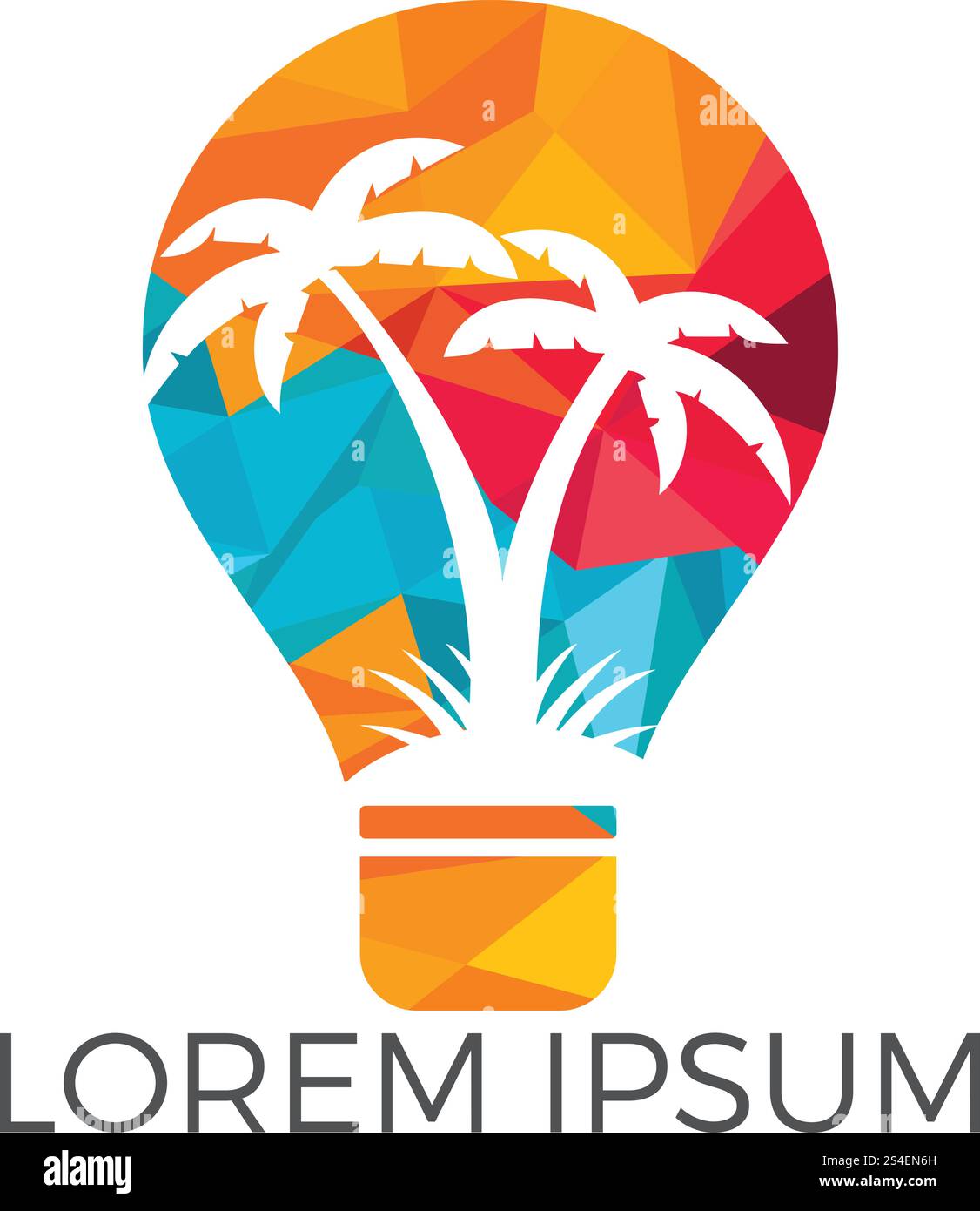 Abstract bulb lamp with palm tree logo design. Nature travel innovation ...