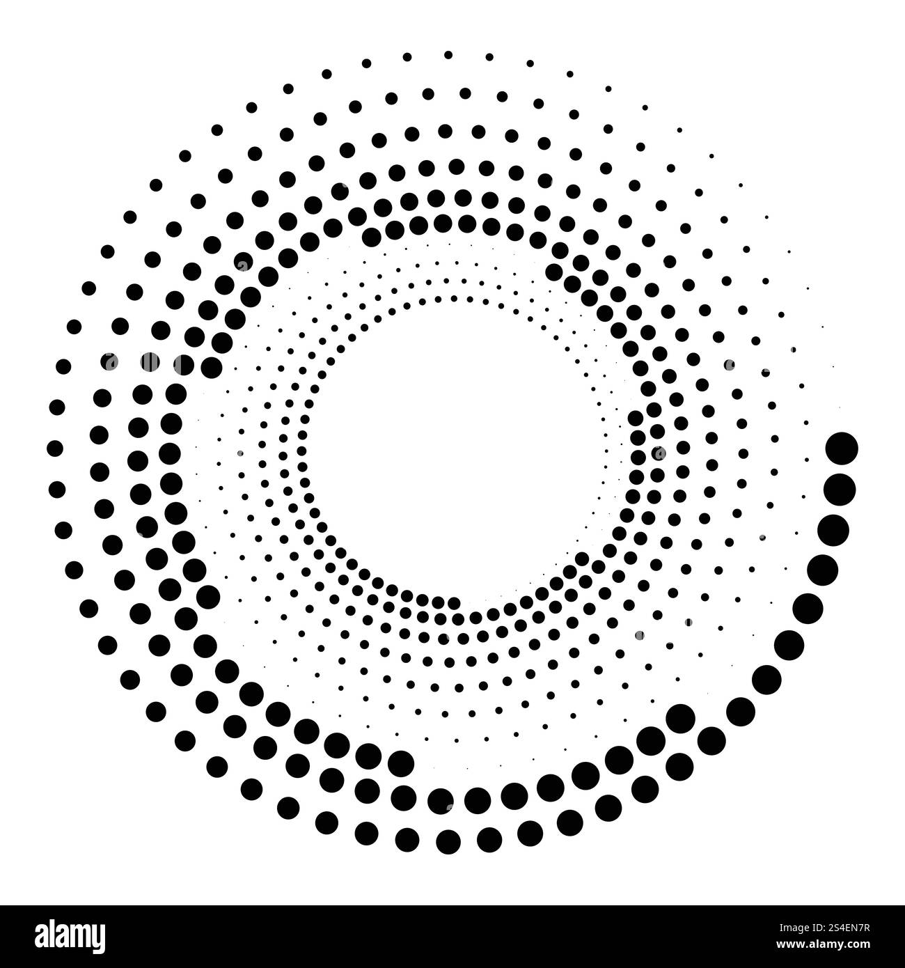 Black round halftone texture. Dotted radial swirl or tornado shape. Gradient circle. Pop art ...