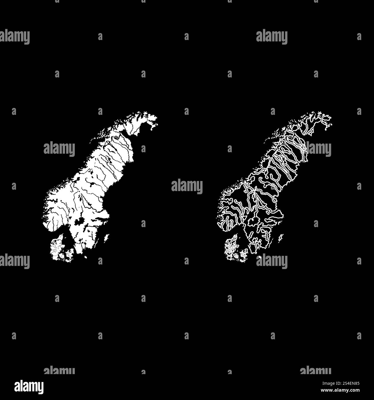 Map of Scandinavia icon set white color illustration flat outline style ...