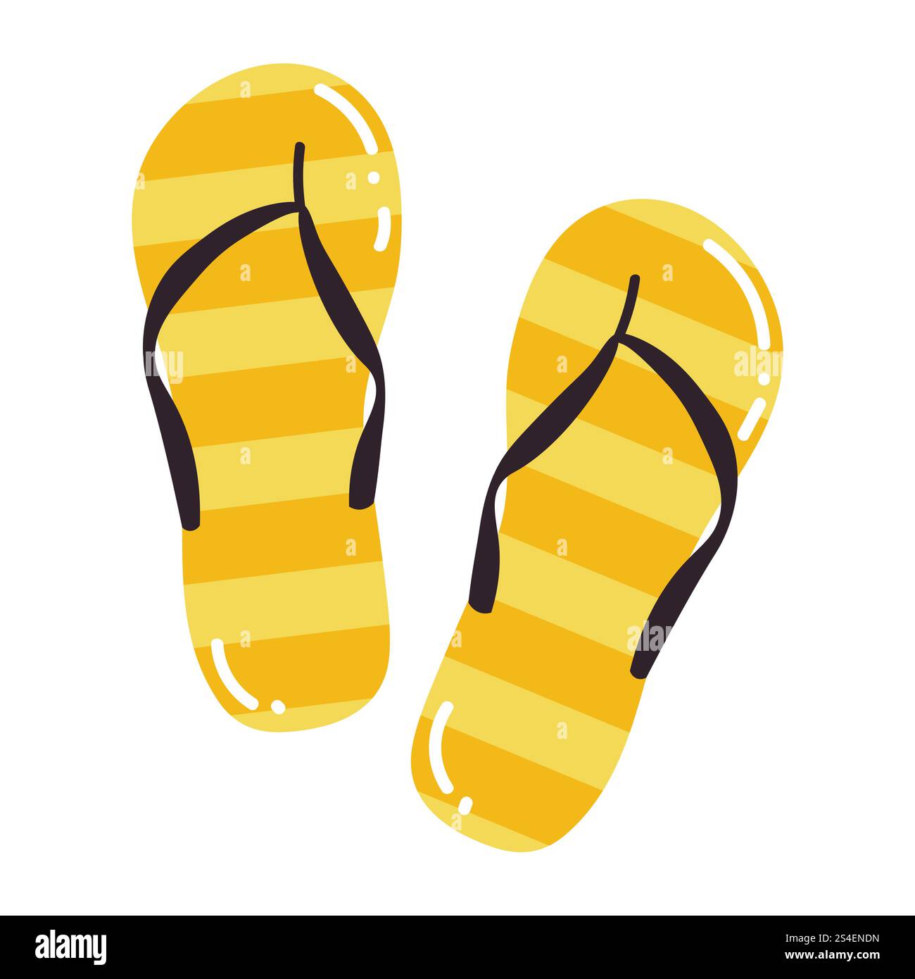 Cute cartoon yellow striped flip flops in flat style. Beach shoes isolated on white background ...