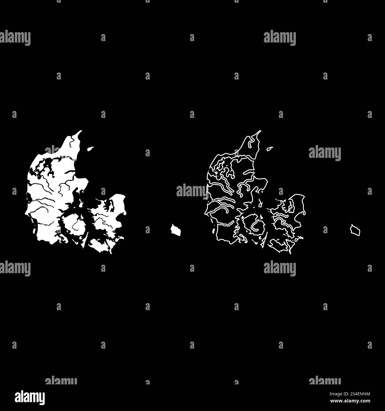 Map of Denmark icon set white color illustration flat outline style ...