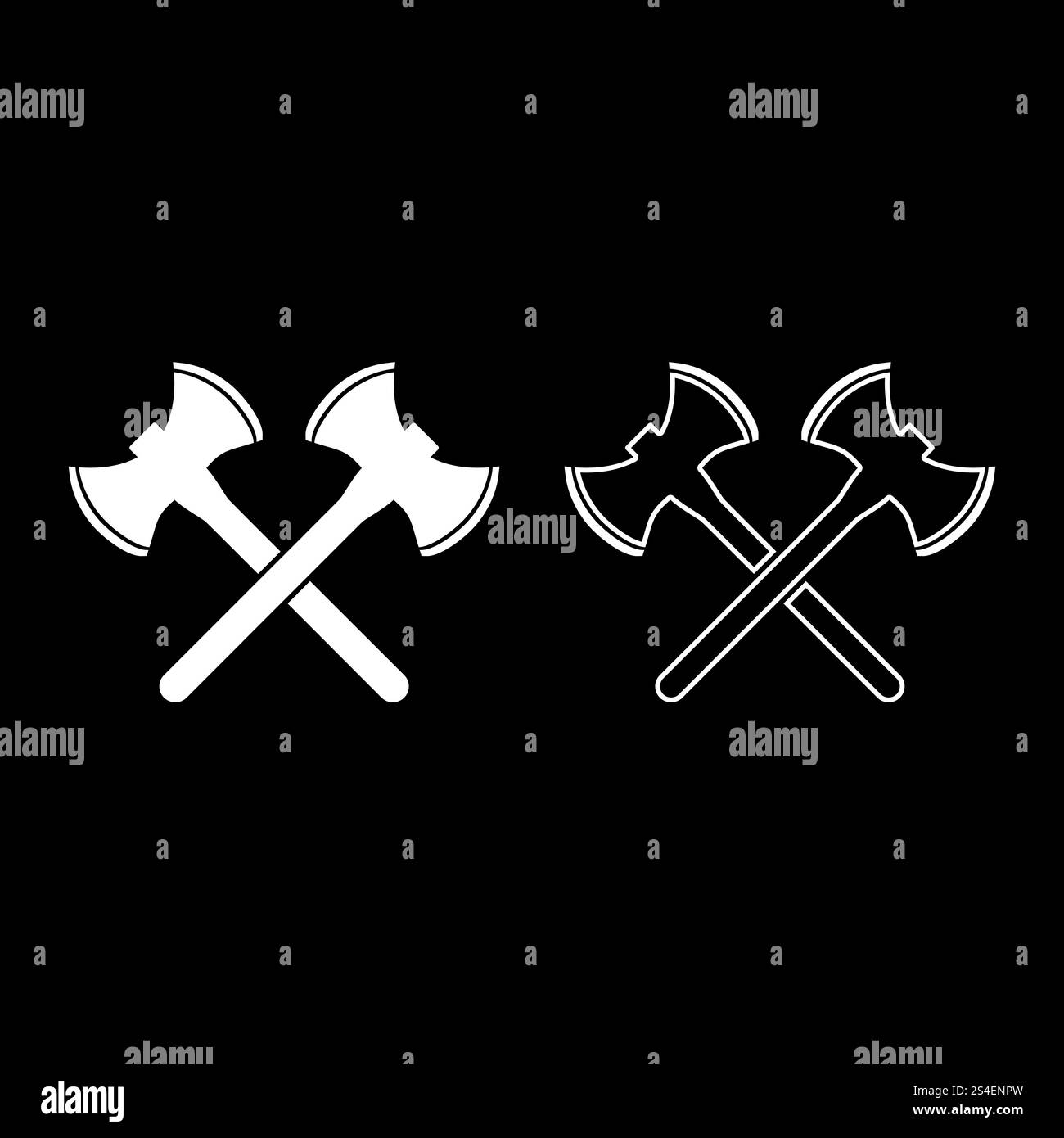 Two double-faced viking axes icon set white color illustration flat ...