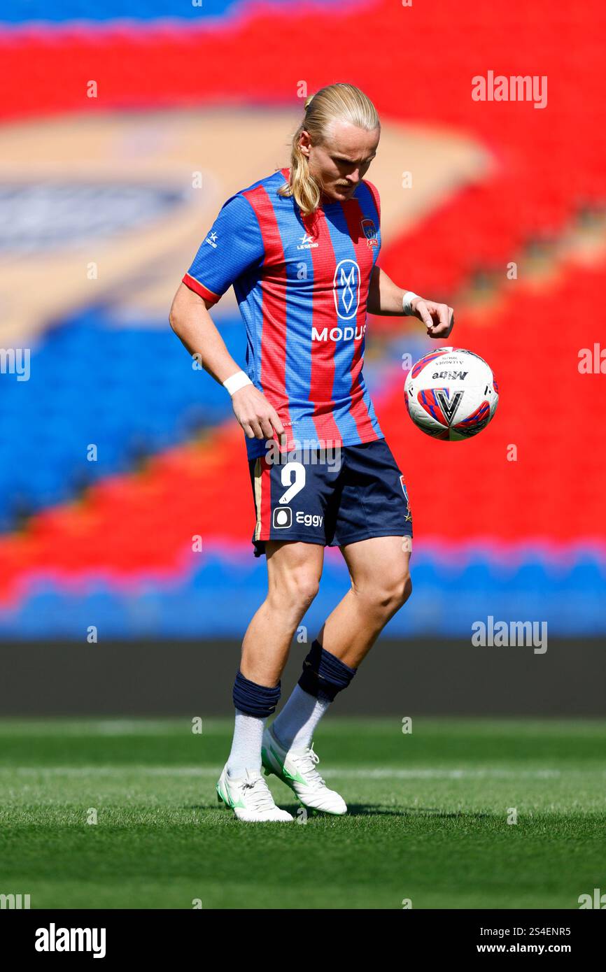Newcastle, Australia. 12th Jan, 2025. Lachlan Rose of The Jets warms up ...