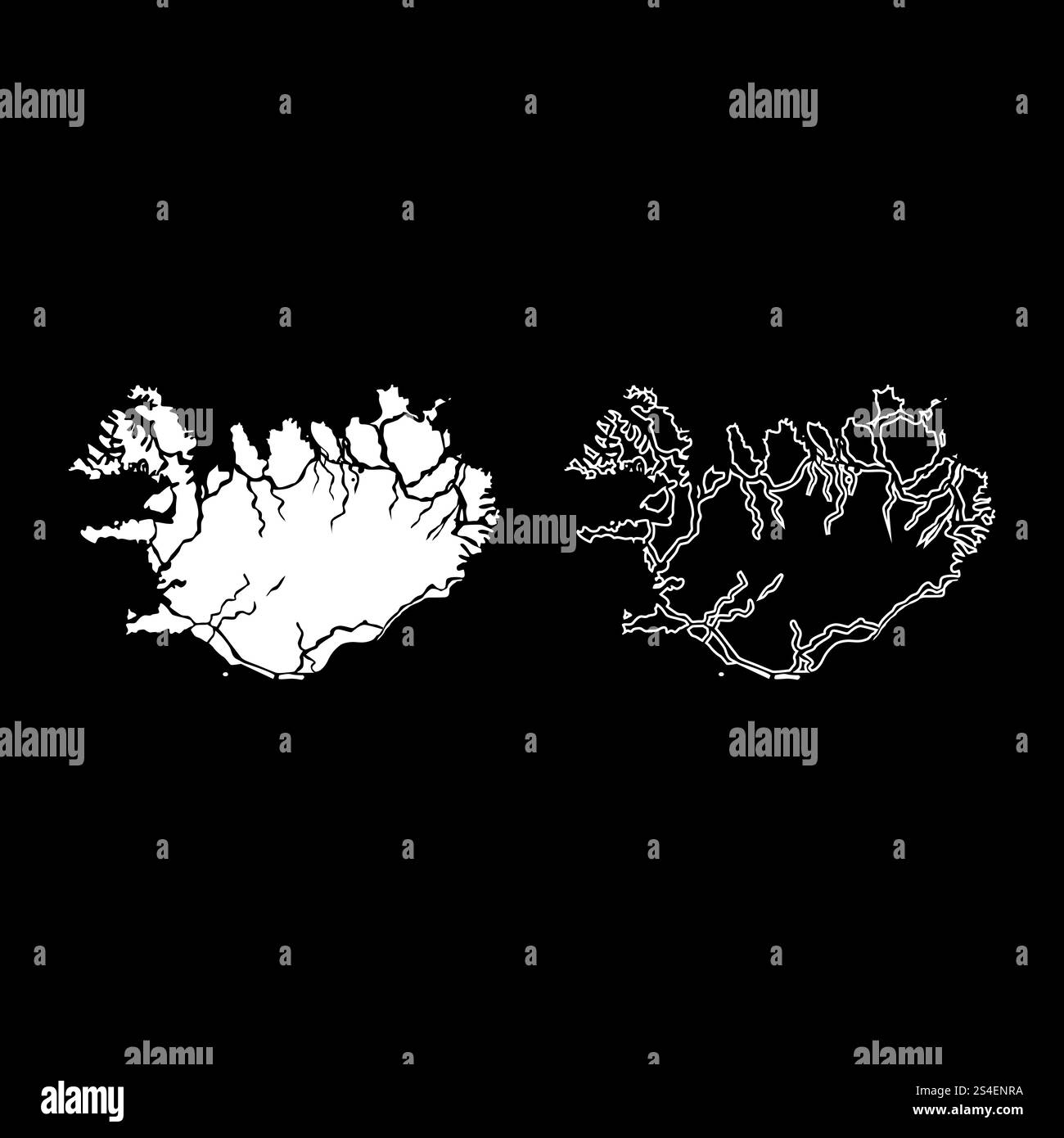 Map of Iceland icon set white color illustration flat outline style ...