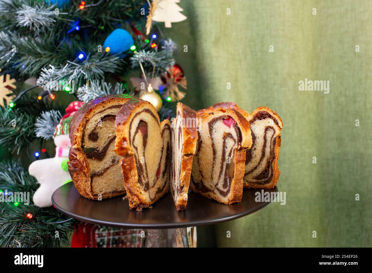Cozonac, Romanian traditional sweet bread with walnut filling, sliced ...