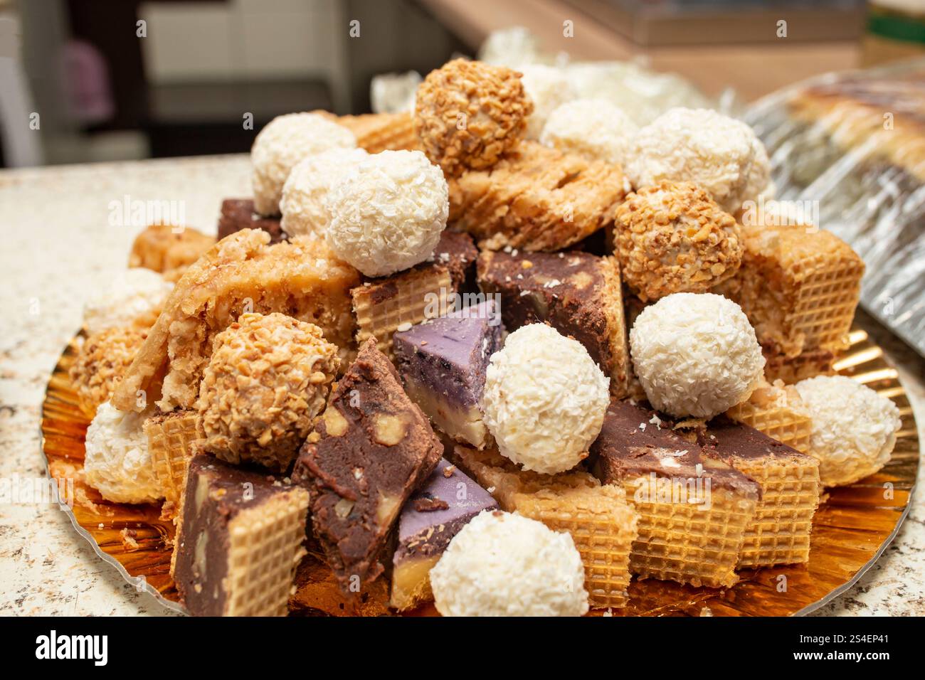 Many cookies pile with different shapes and sizes, at a Christmas ...