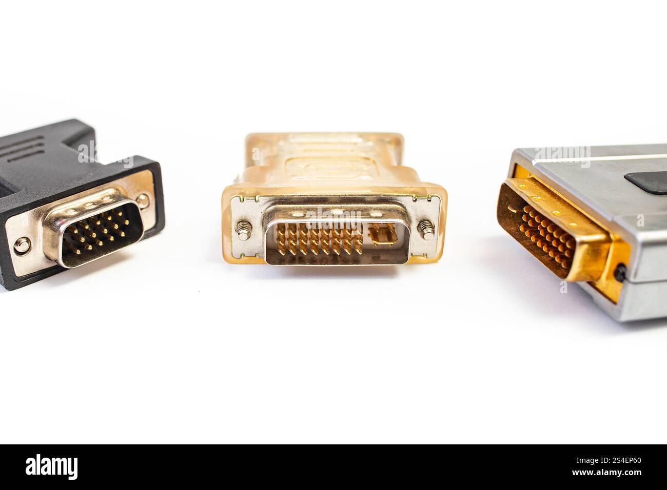 Golden Metallic Adapters For Digital Video Monitor Display Abstract Object Collection Isolated