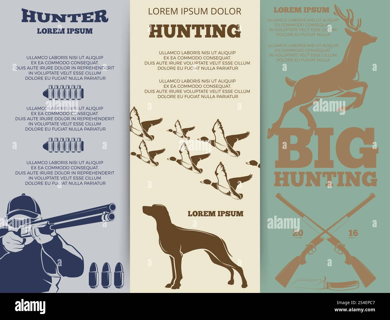 Hunting brochure flyers template design. Card layout hunt banners ...