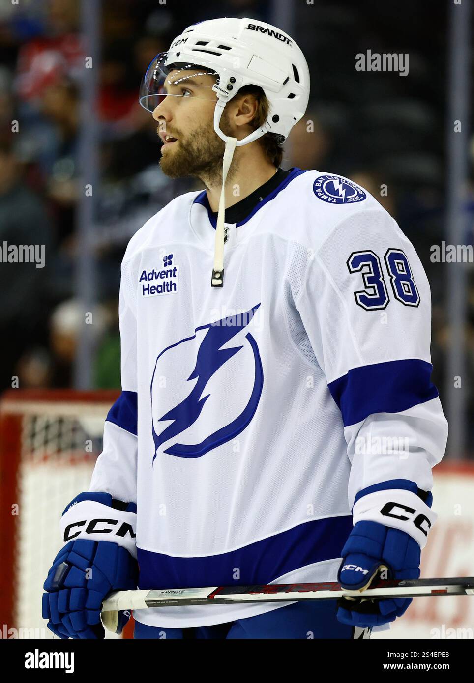 Tampa Bay Lightning left wing Brandon Hagel (38) during warm up of an ...