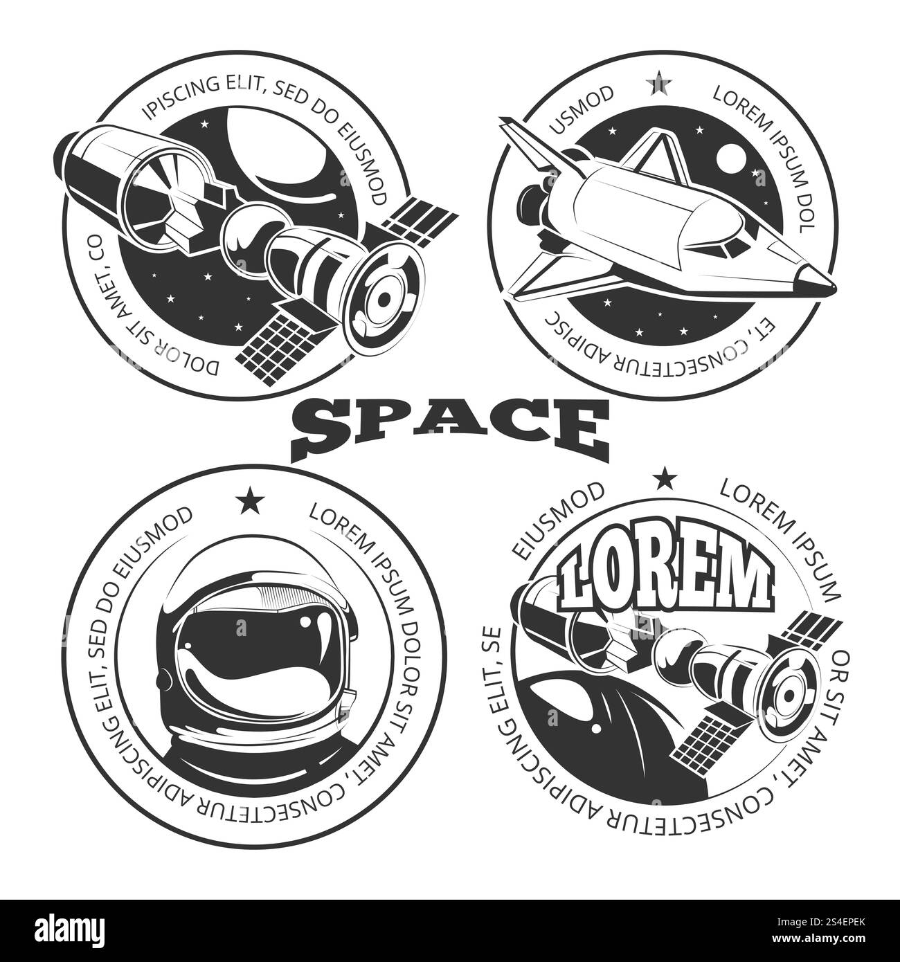 Space labels set - labels or logo with shuttle, international space ...