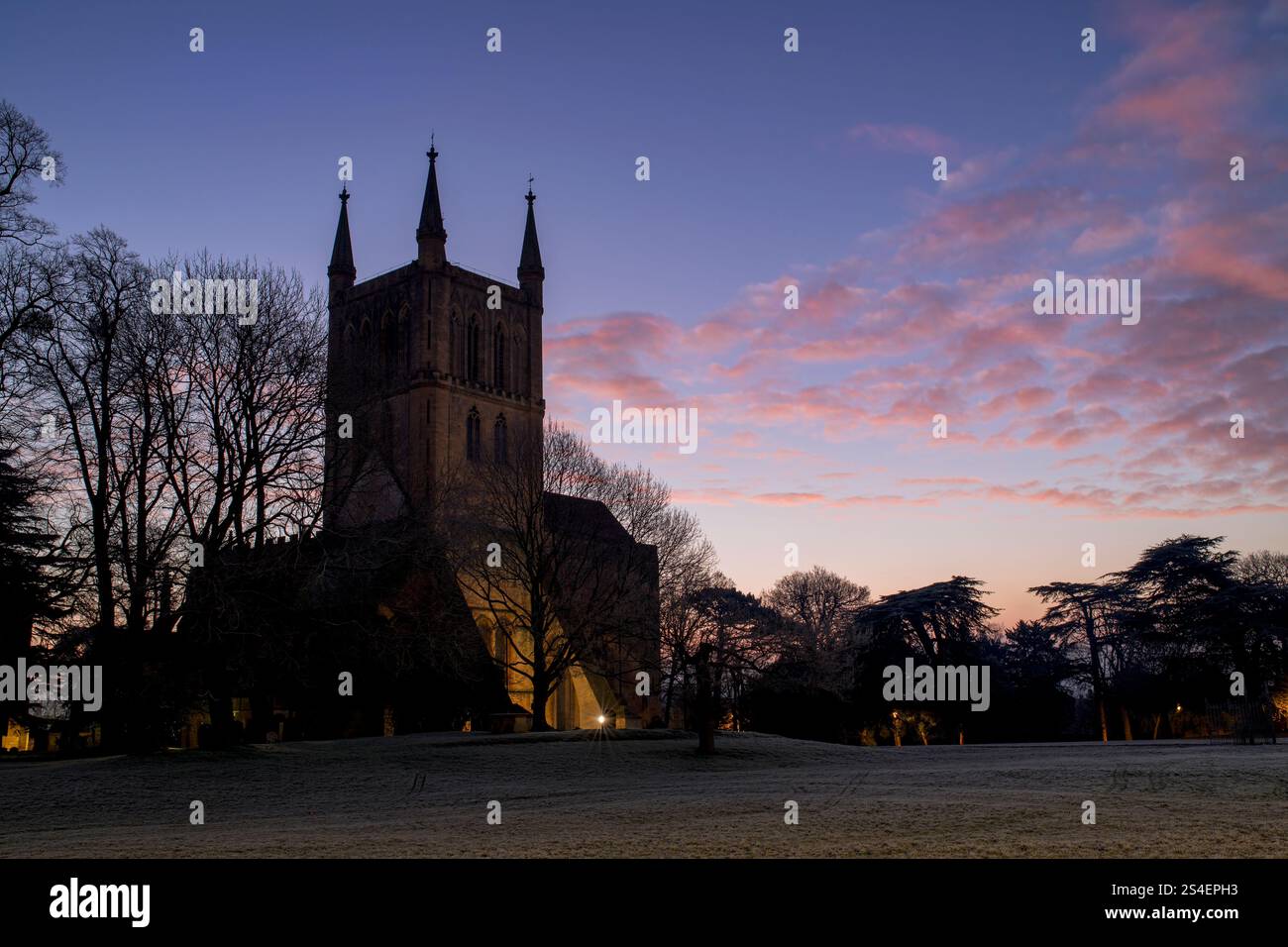 Pershore Abbey, Church of the Holy Cross, at dawn in the frost ...