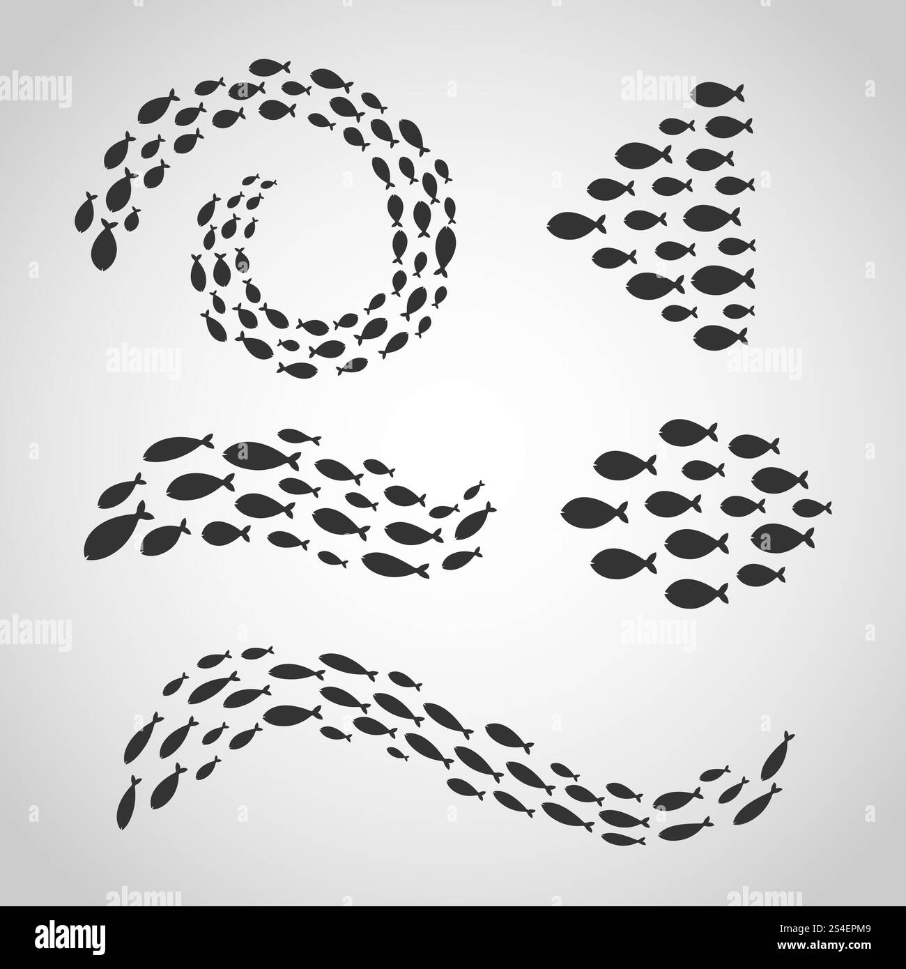 Groups of swimming fishes isolated vector set. Fish animal group ...