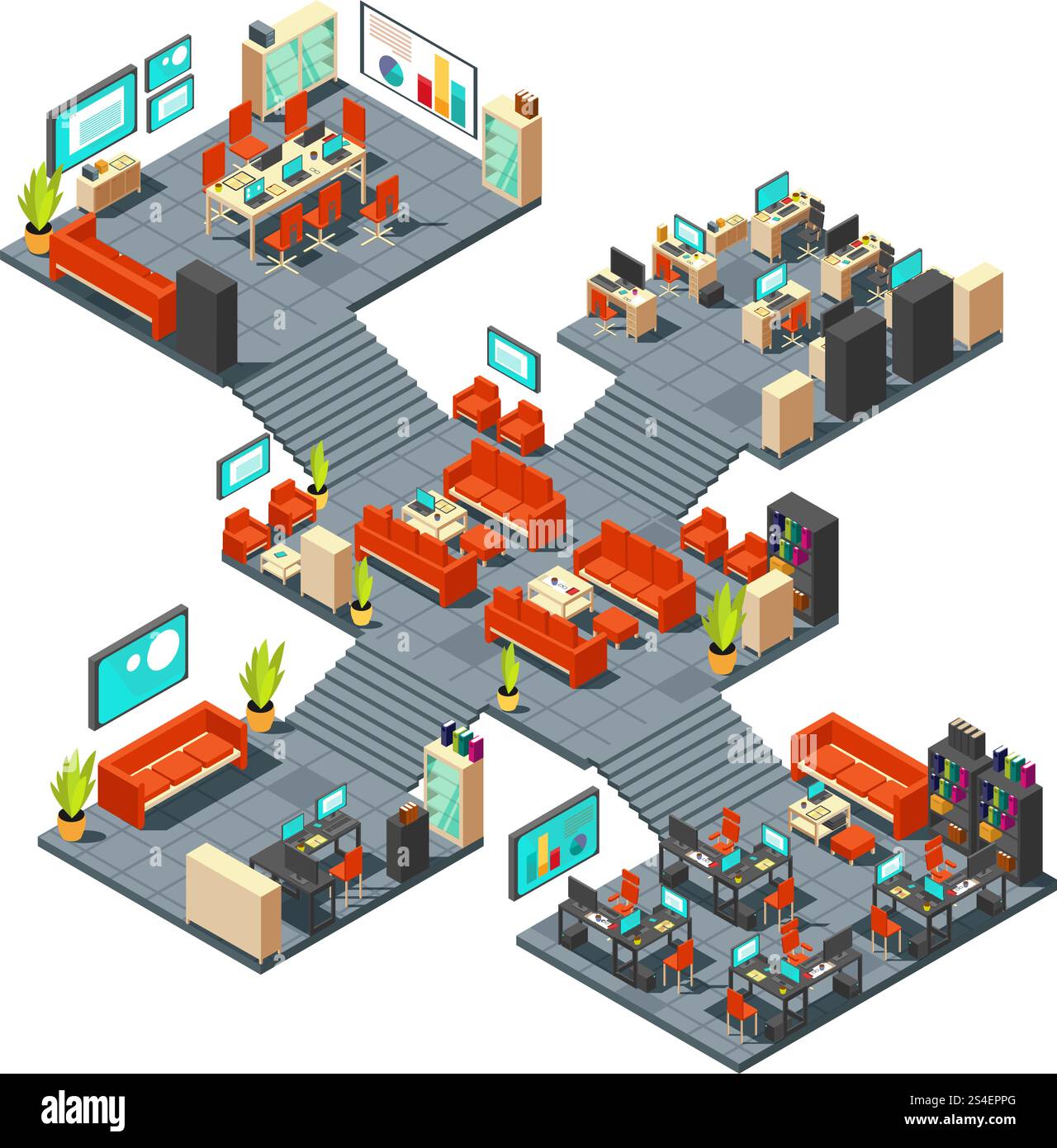 Corporate professional 3d office. Isometric business center floors ...