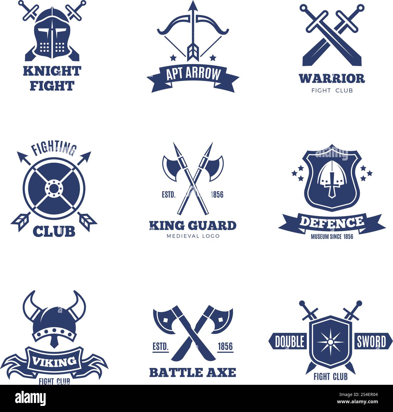 Vintage warrior sword and shield labels. Knight vector badges. Heraldry ...