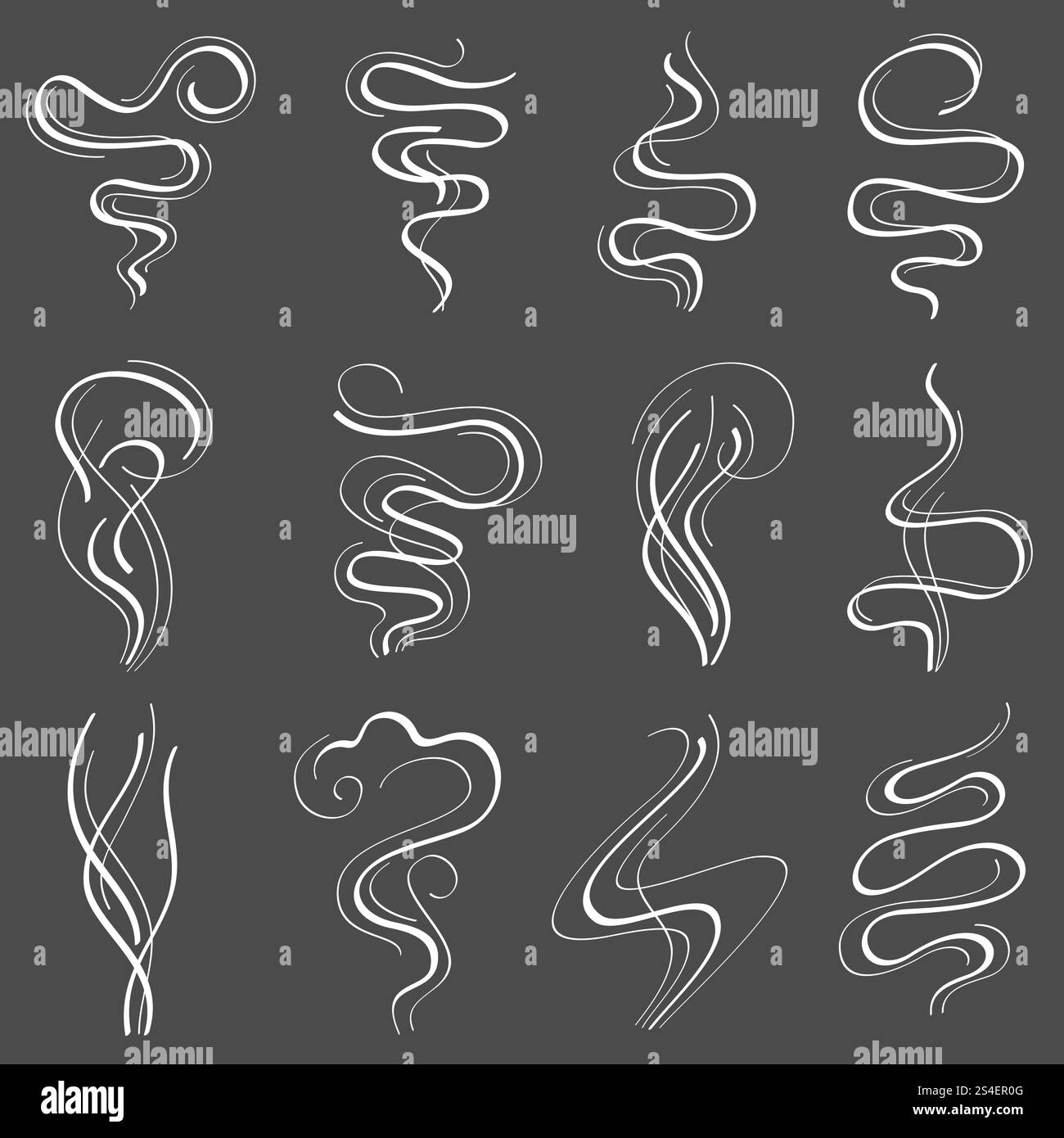 Smoke steam vector set. Smell and fumes line icons isolated on white ...