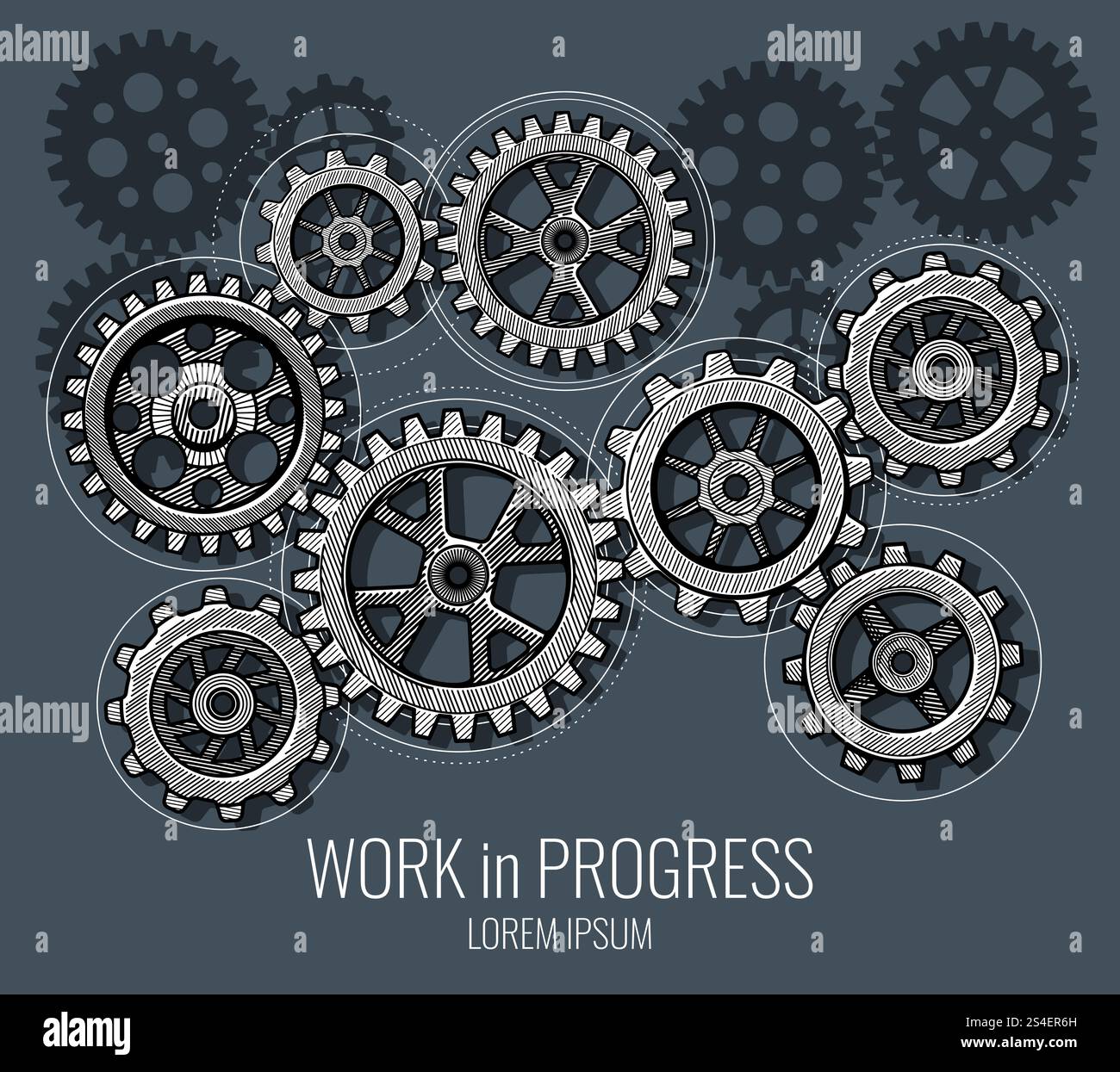 Business teamwork and communication vector concept with hand drawn gears. Abstract technology ...