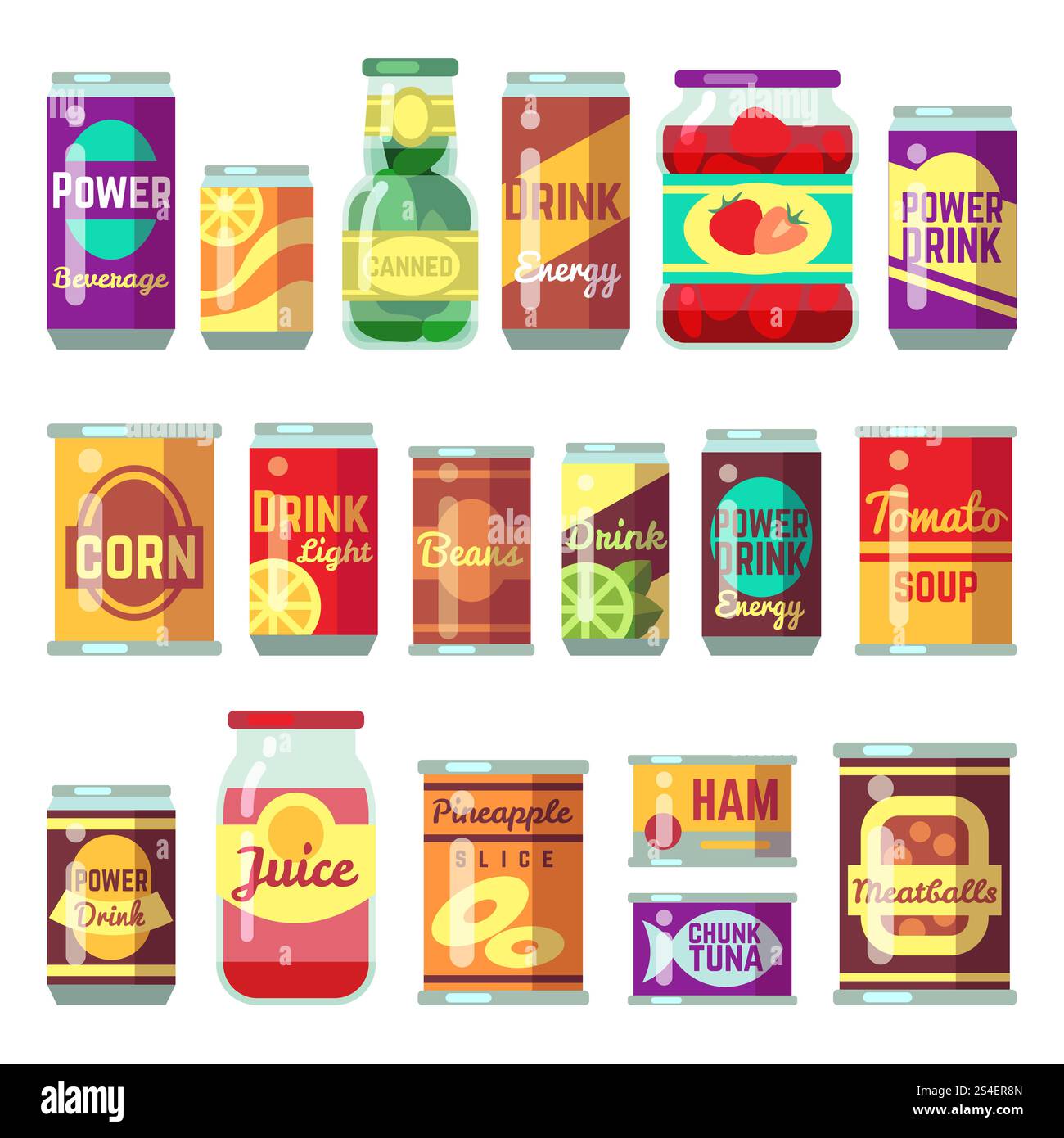 Canned goods vector set. Tinned food, conservation tomato soup and ...