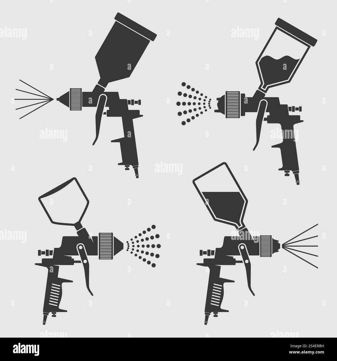 Auto body industrial painting spray gun vector icons. Auto paint spray ...