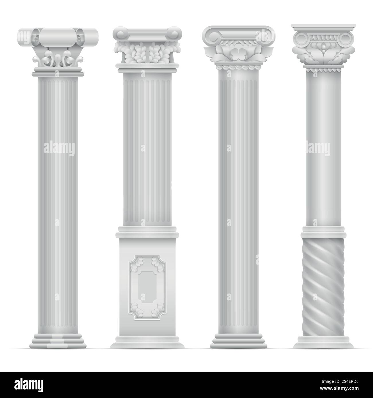 Realistic white antique roman column vector set. Building stone columns. Antique building ...