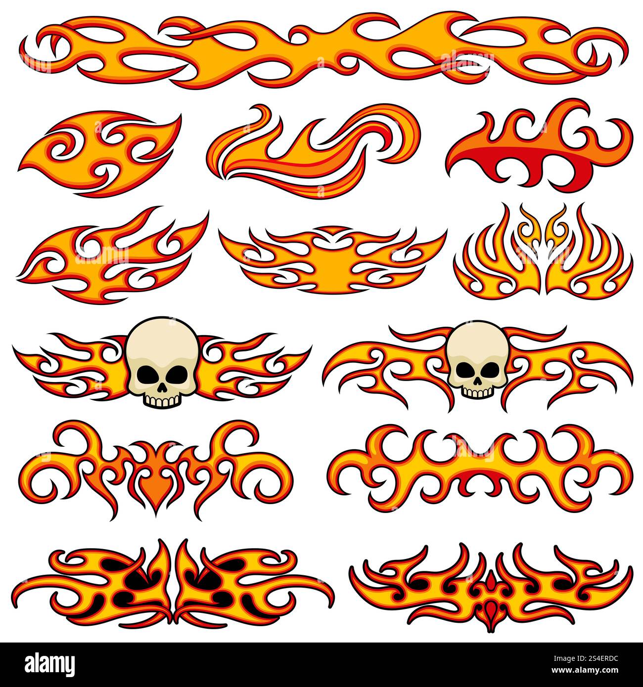 Vehicle car and bike color vinyl decals isolated vector set. Hot fire ...