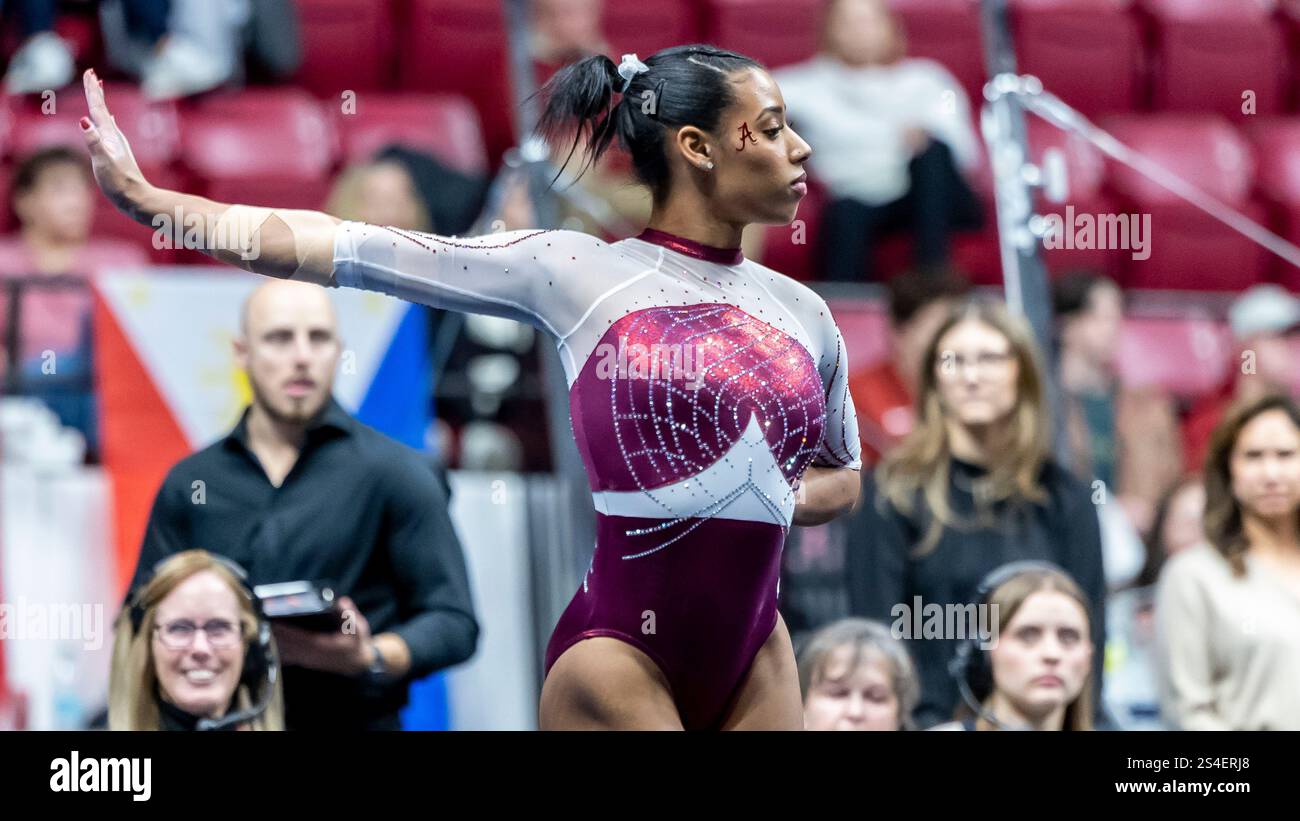 Alabama gymnast Shania Adams scores a 9.925 on the floor during an NCAA ...