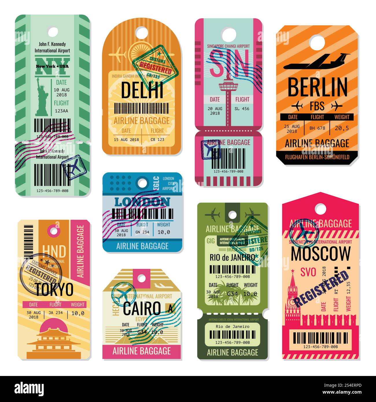 Vintage baggage tags and luggage labels vector set. Baggage tag and ...