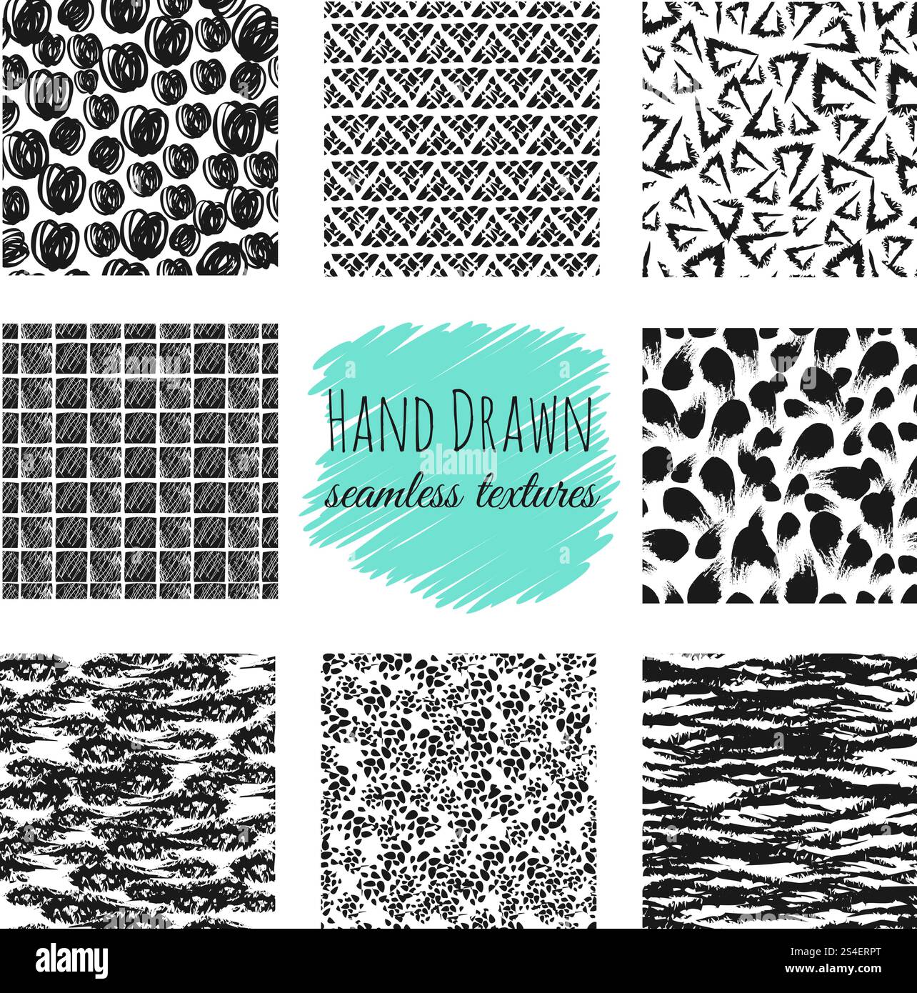 Hand drawn textures. Scribble squiggle ink pen seamless vector scratchy ...