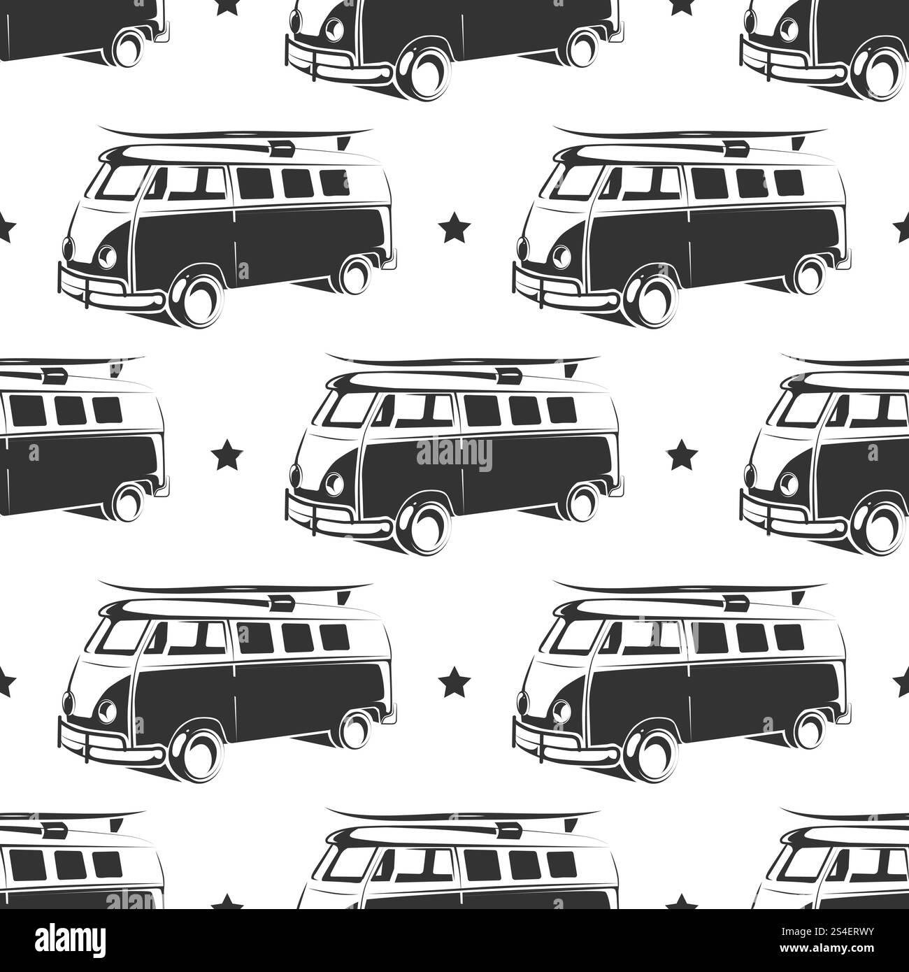 Retro bus with surf seamless pattern. Holiday summer background, vector ...