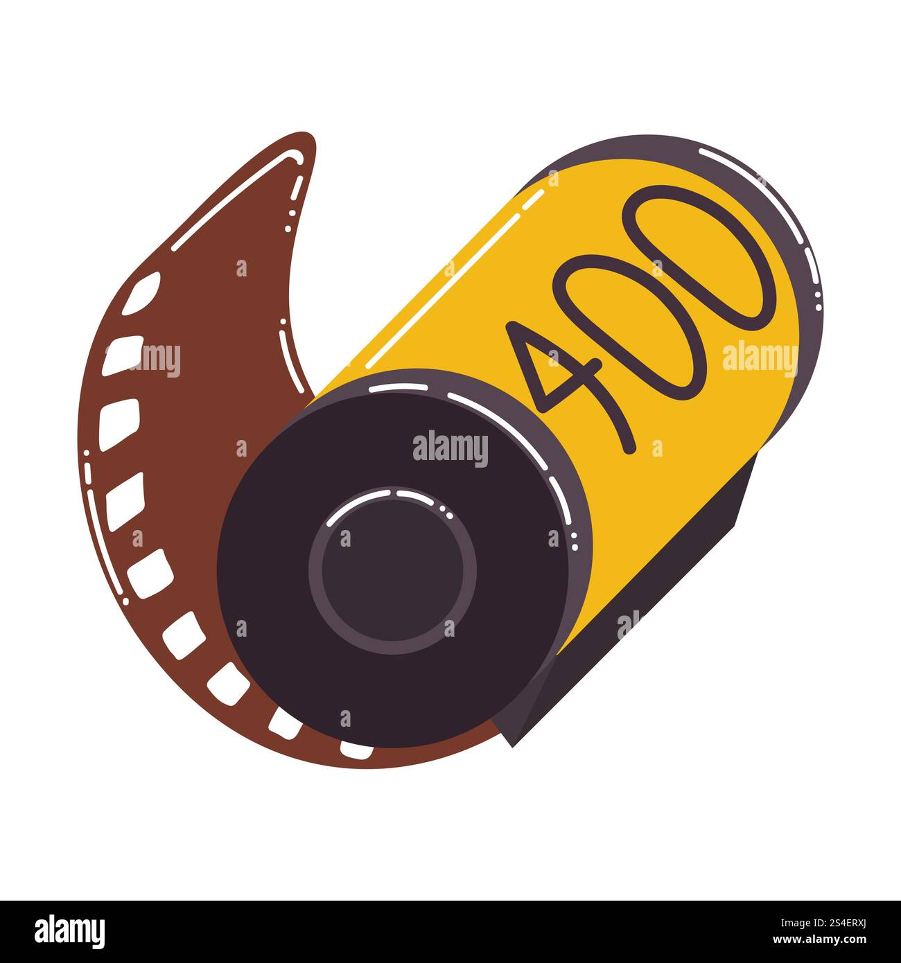 Retro photographic film roll with film strip in flat cartoon style ...