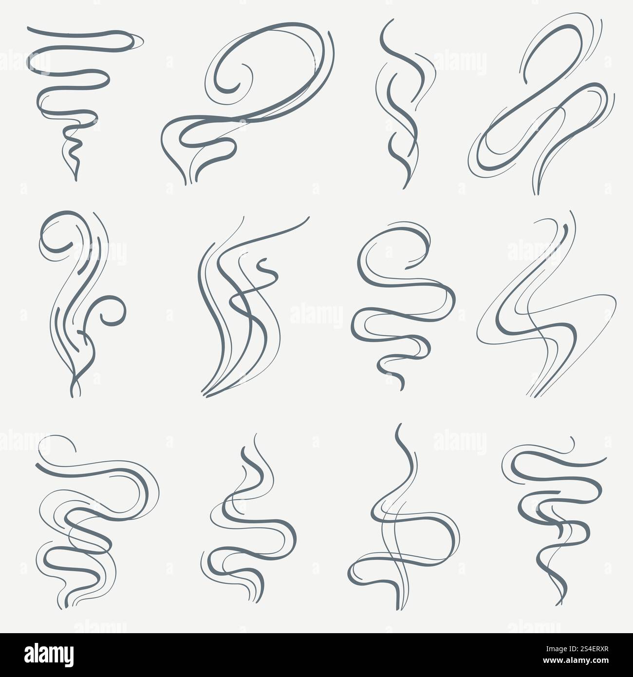 Aroma and smoke line stream. Smell linear trails vector set. Steam ...