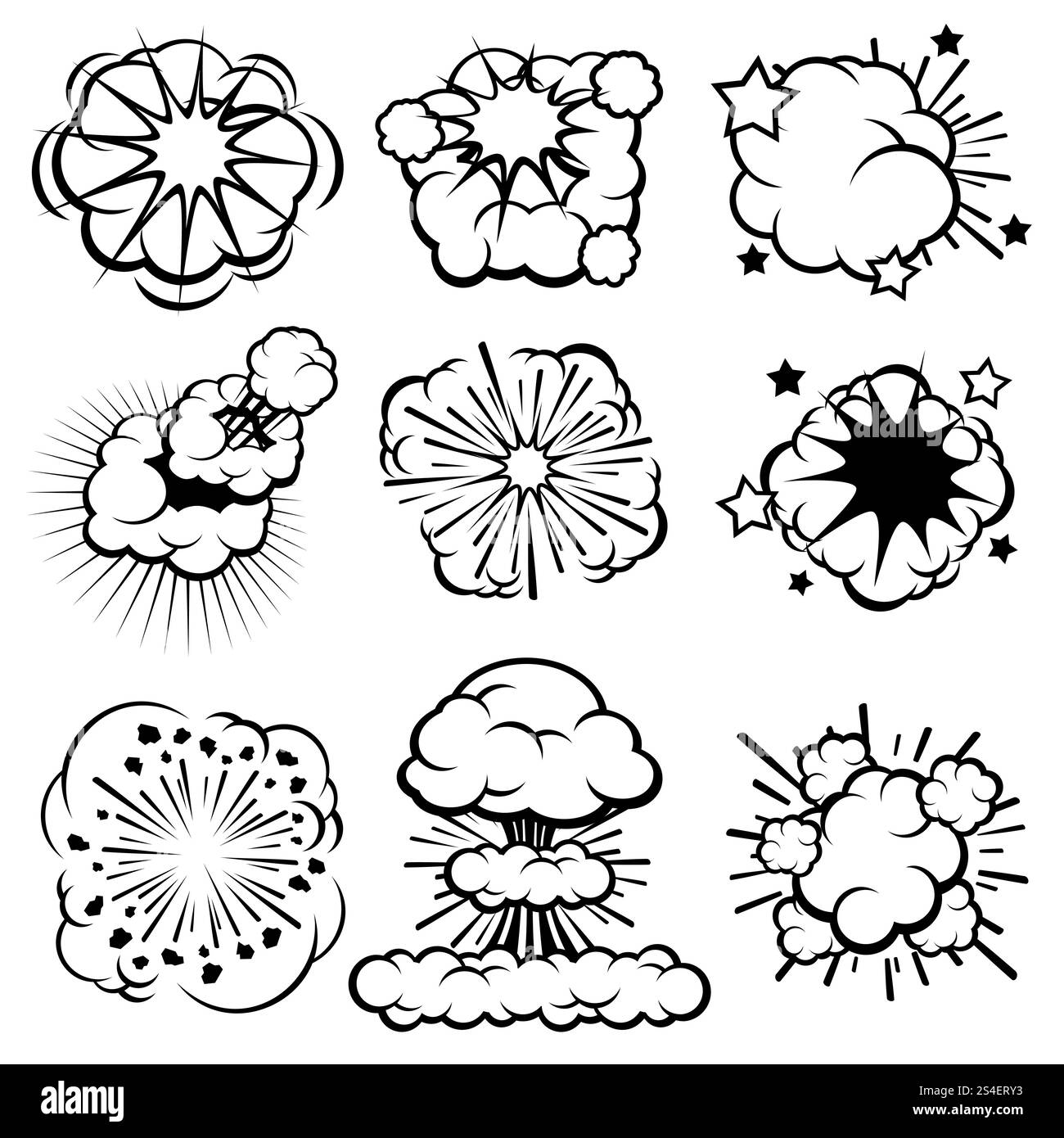 Retro cartoon explosion clouds. Comic smoke rings set. Comic cloud ...