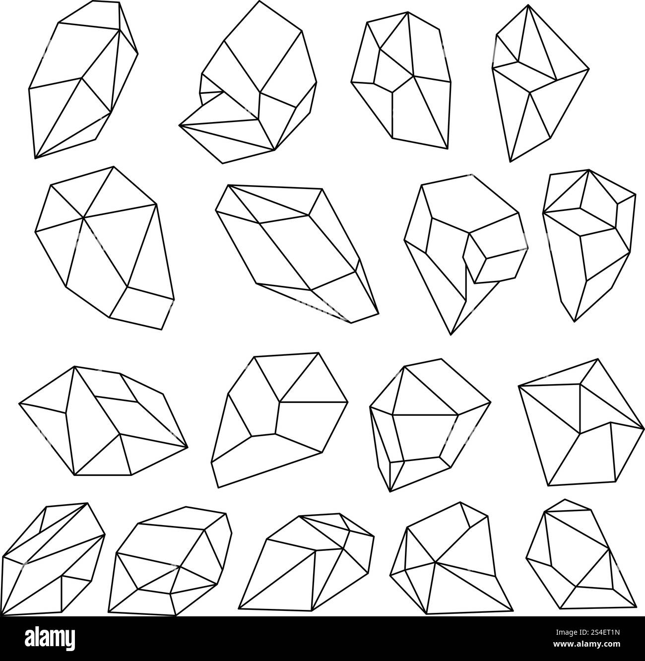 Diamond 3d shapes. Natural crystals outline. Gem stones vector set ...
